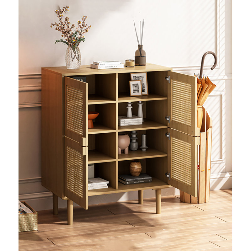 Bay Isle Home Modern Storage Cabinet With 8 Compartments And 4 Rattan Mesh Doors For Hallway Entryway Living Room